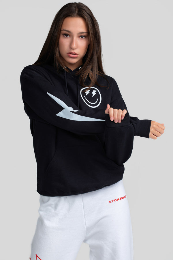 LIGHTNING SMILEY HOODIE BLACK – Stoked LA